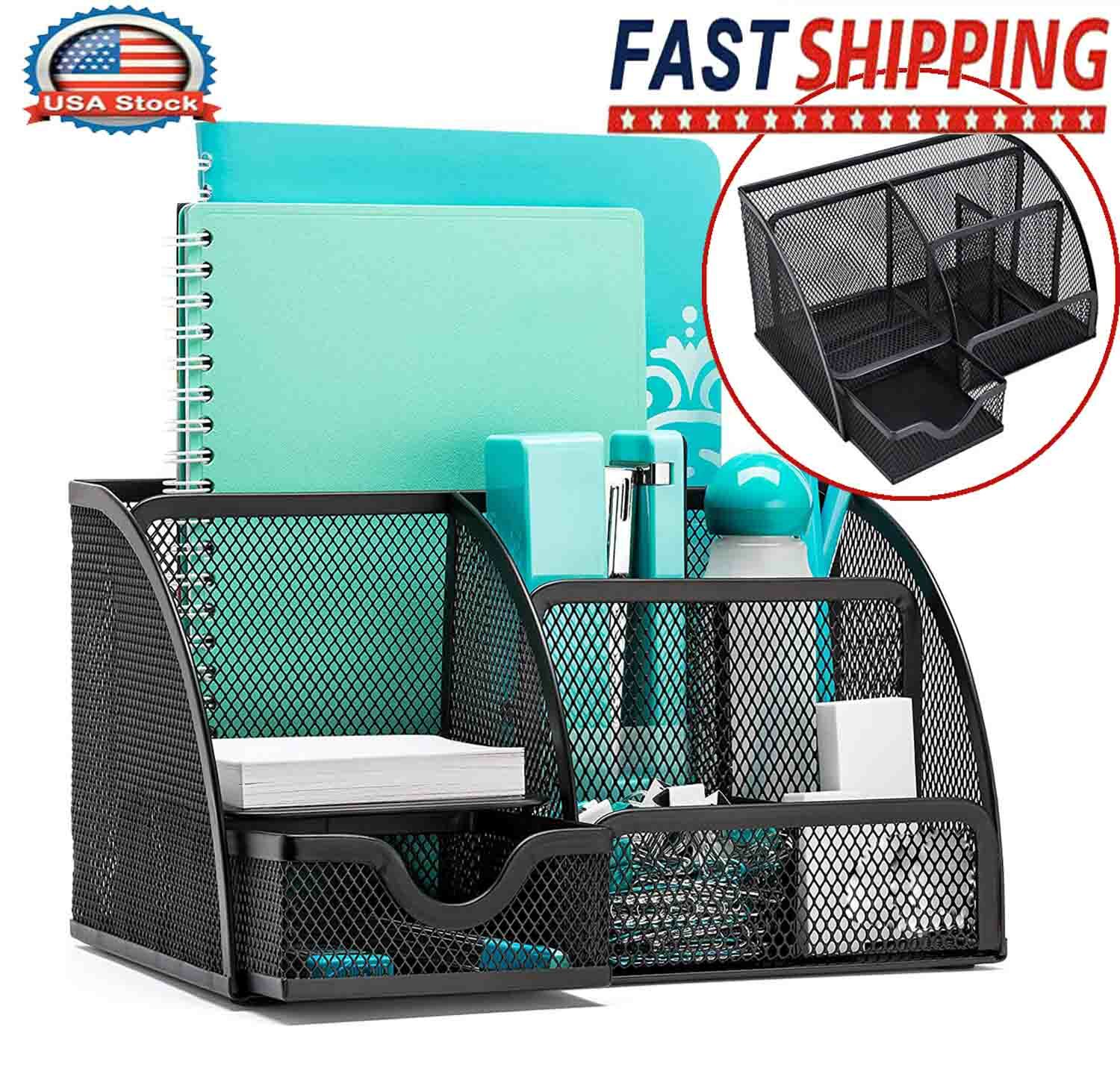 Workplace Desk Organizer Pen Holder Provides Desk File Desktop Cady w/6 ...
