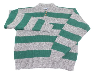 Vintage Fieldmaster Shawl Collar Wool Sweater Leather Buttons Striped ...