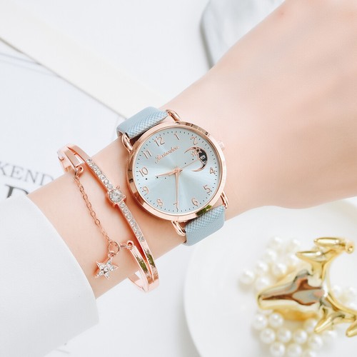 Ladies Womens Girls Watch+Bracelet Fashion Leather Strap Quartz ...