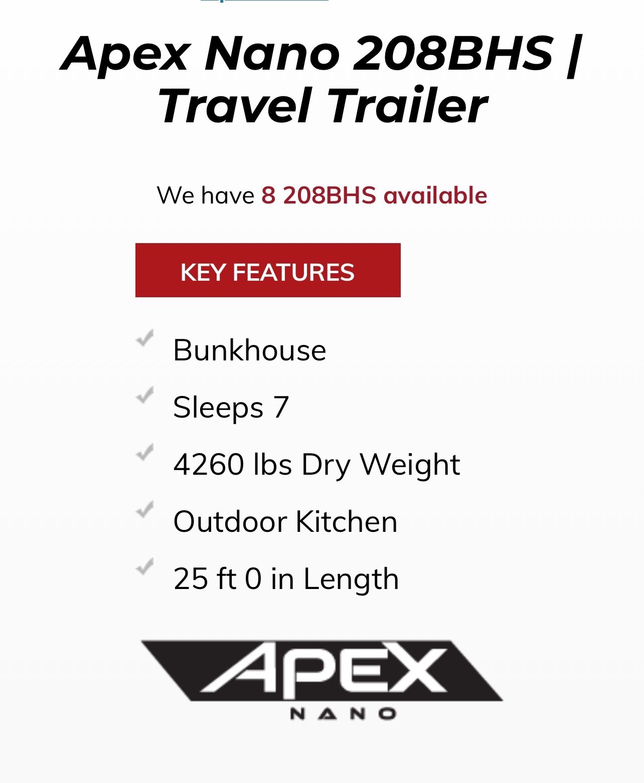 2021 Coachmen Apex Nano 208 BHS RV Travel Trailer | Used | Lifetime ...
