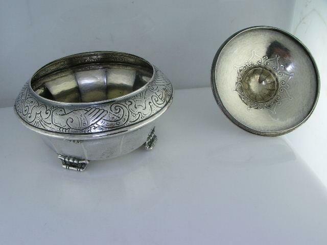 German 830 Silver Covered Dish by B.W.K.S. hammered finish w/ birds ...