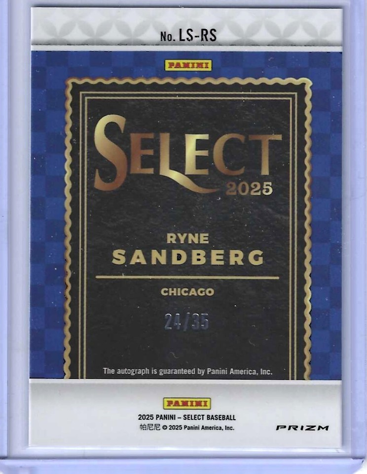 RYNE SANDBERG 2025 PANINI SELECT FOTL LEGENDARY SIGNATURES /35 SSP HOF ...