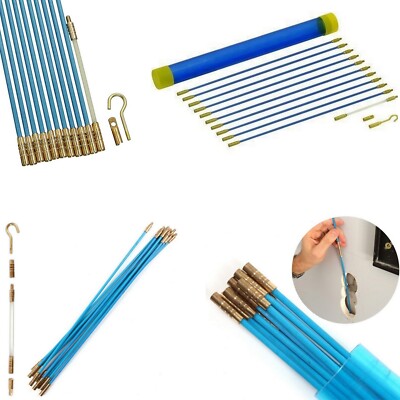 10 x 33cm CABLE ACCESS KIT DRAW PUSH PULLER RODS WIRES HOOK RING EXTEND ...
