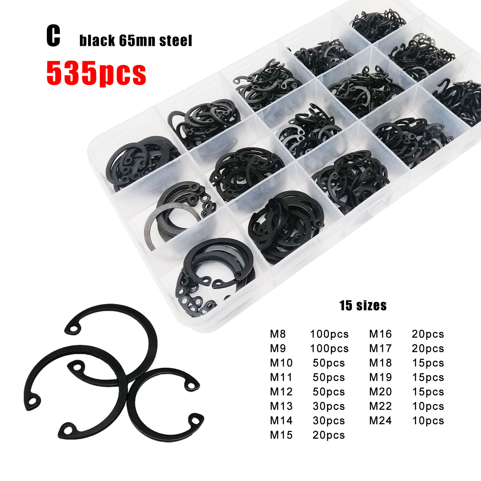 250/1000pcs M8-M24 Shaft Retaining Clip Snap Ring C Type Hole Internal ...