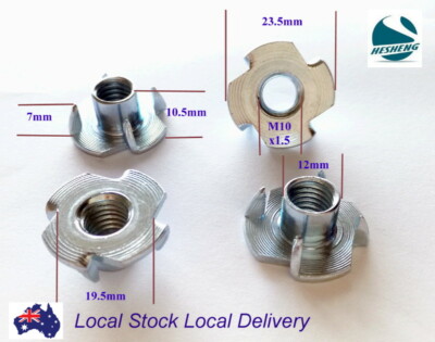 Qty 10 M10 (10mm) Zinc Steel 4 Prong T Nut Tee Blind Timber Wood Insert ...