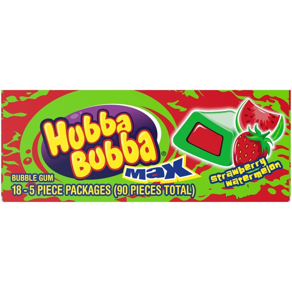 (18 Pack) HUBBA BUBBA Max Bubble Gum Strawberry Watermelon Flavored ...