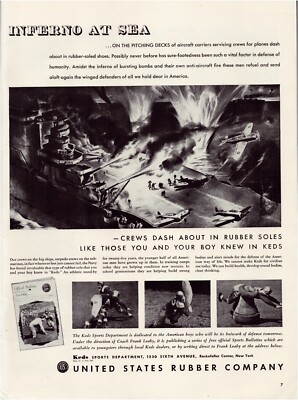 United Rubber 1942 WW2 Aircraft Carrier Battle Print Ad Full Page 10.5 ...