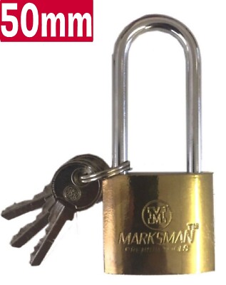 SOLID BRASS Padlock 50mm/2" Wide Long Shackle Large Loop Security ...