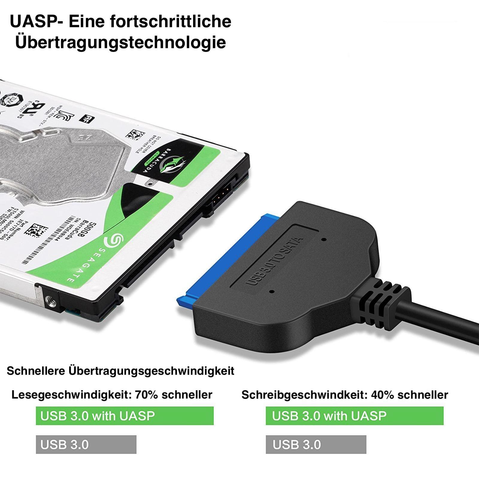 USB 3.0 SATA Adapter Kabel mit UASP Support für 2.5 Zoll HDD SSD ...
