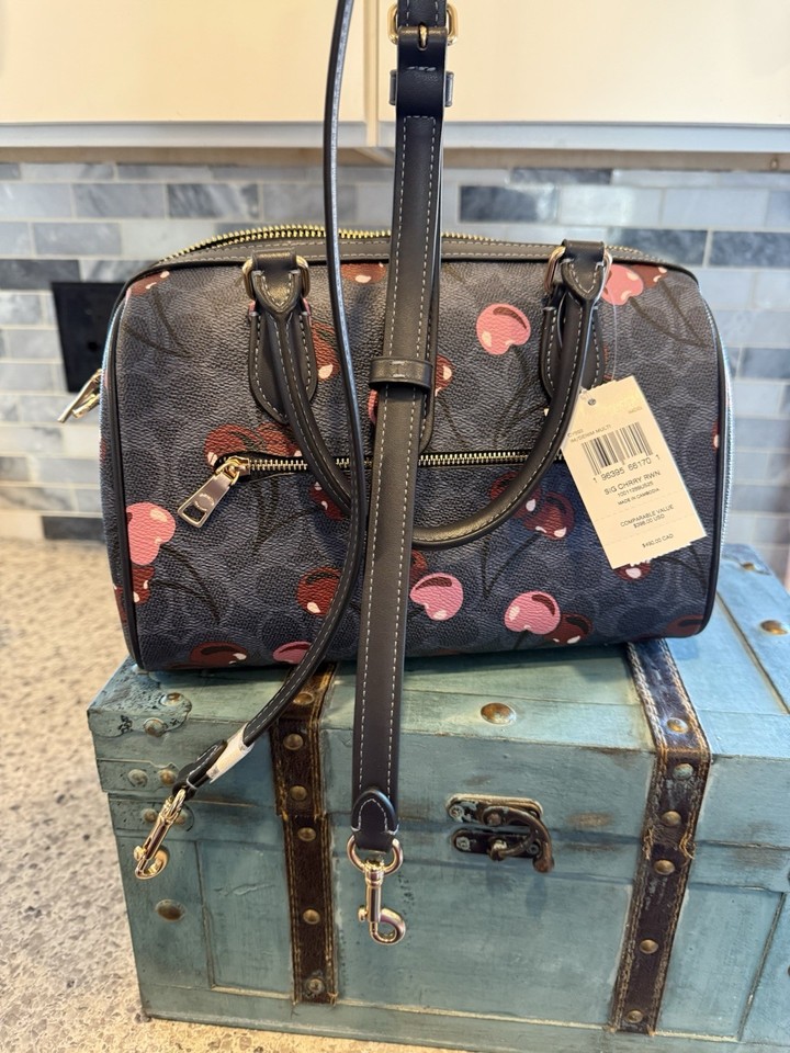 NWT COACH Rowan Satchel Bag In Signature Canvas With Cherry Print CY692 ...