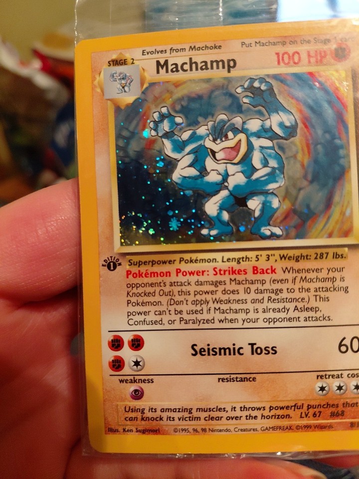 Vintage Machamp 1st Edition Cosmo Holo SEALED W/ Big SWIRL Pokémon Card ...
