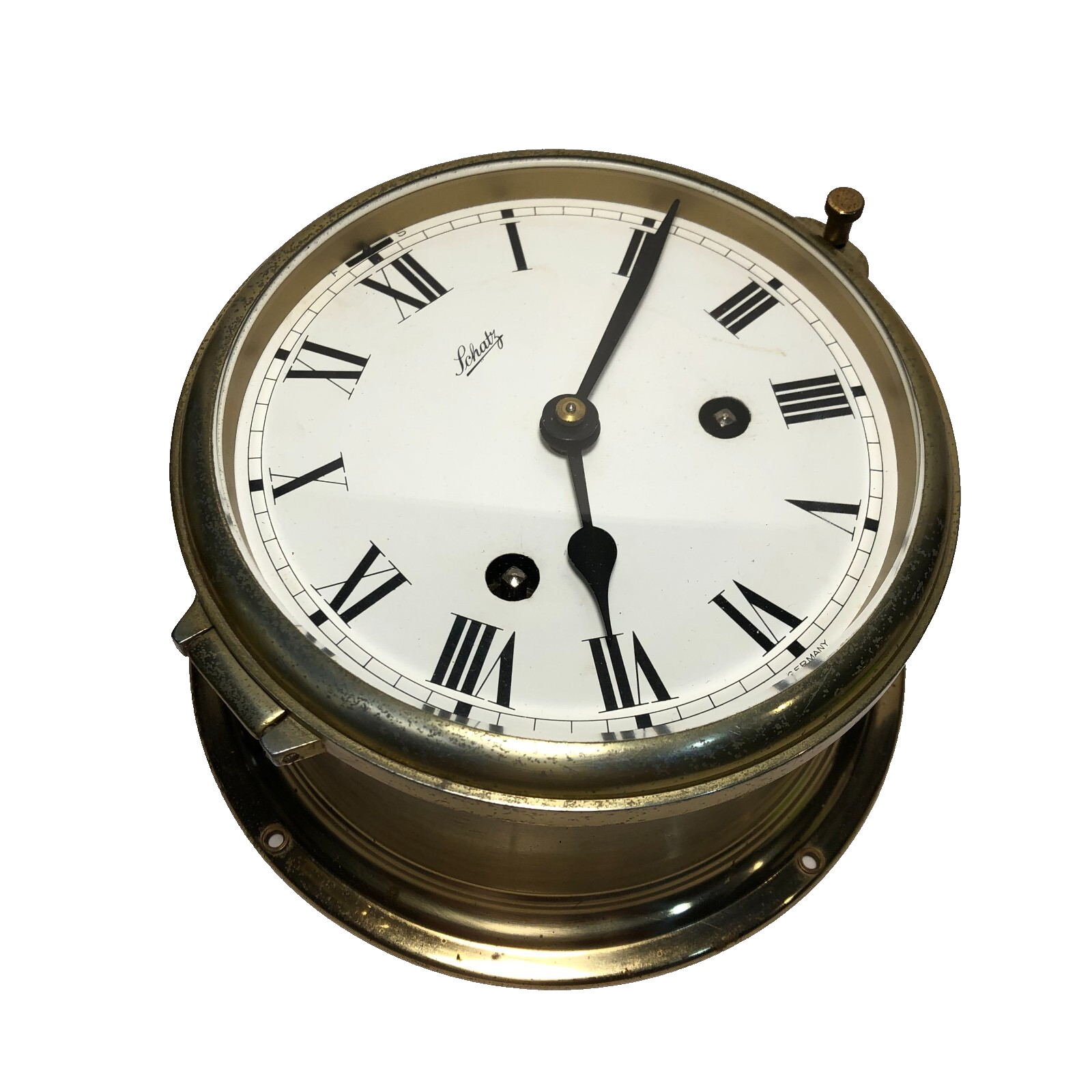 VINTAGE SHIPS BELL CLOCK SCHATZ WIND UP MECHANICAL W GERMANY RUNNING ...