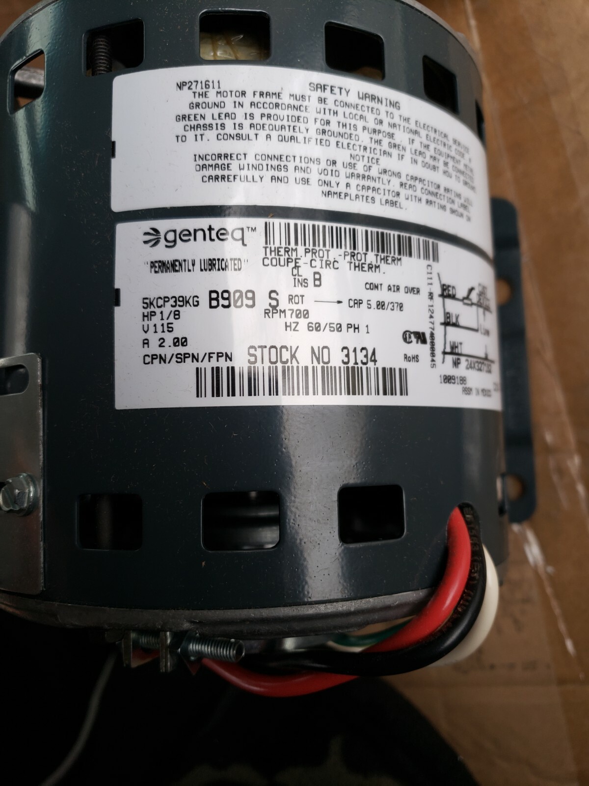 GENTEQ 5KCP39KG B909S HP1/8 MOTOR RPM700 | eBay