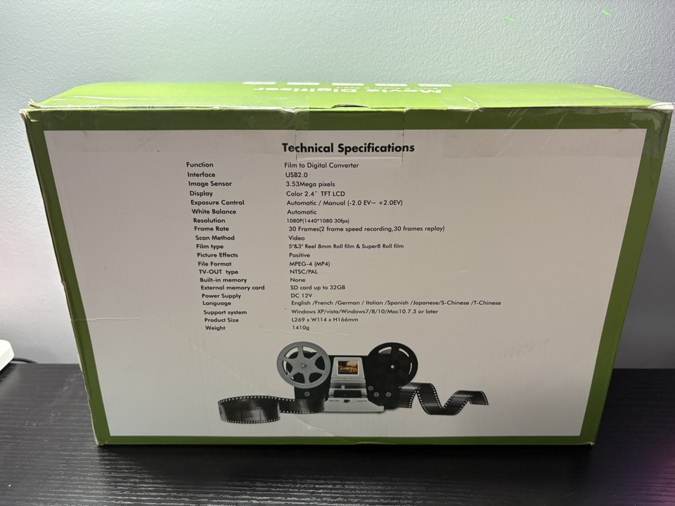 Film Scanner 5"&3" Reel 8mm Super 8 Roll Digital Video Scanner Movie ...