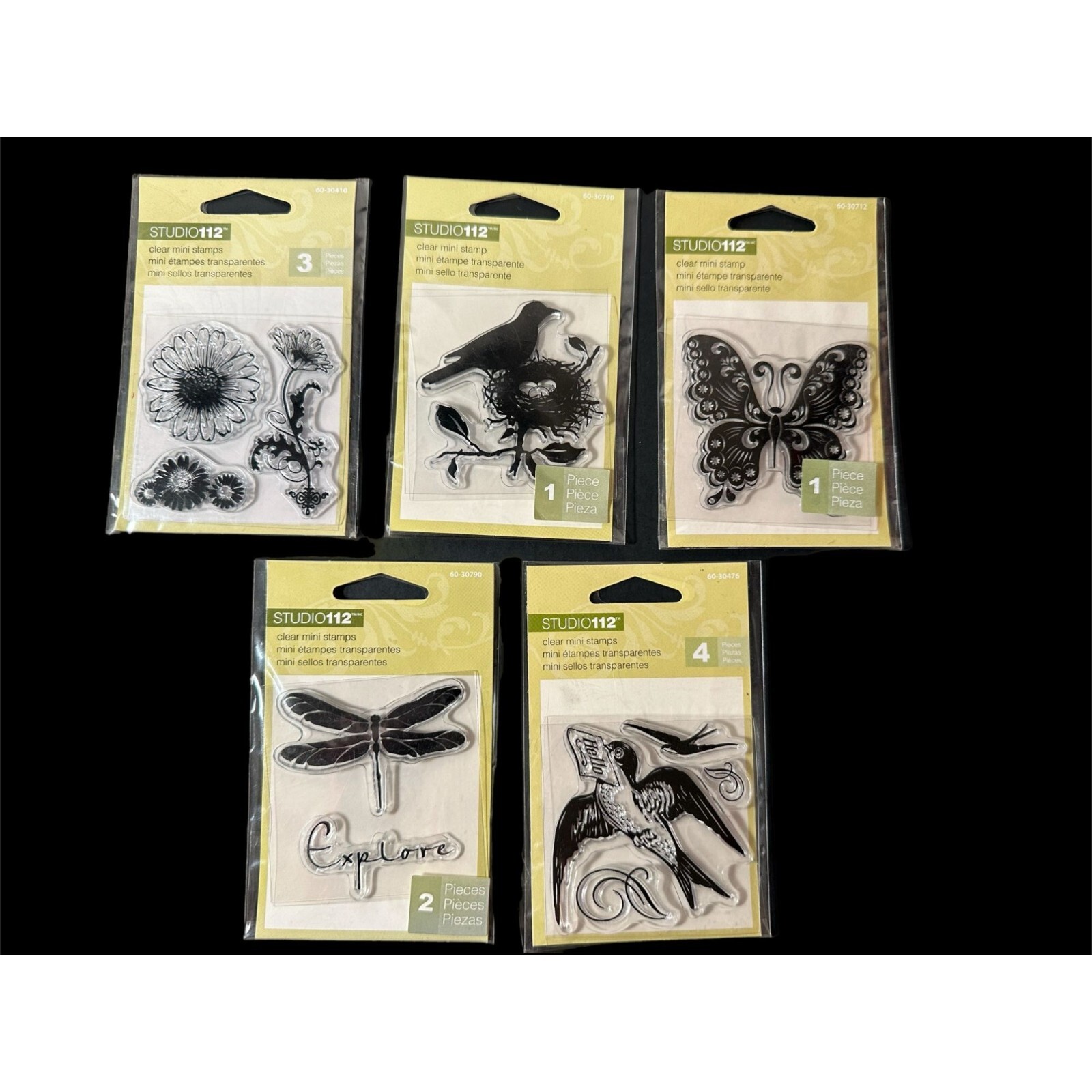 Studio 112 Mixed Lot of 5 Clear Mini Stamps Flower Bird Dragonfly ...