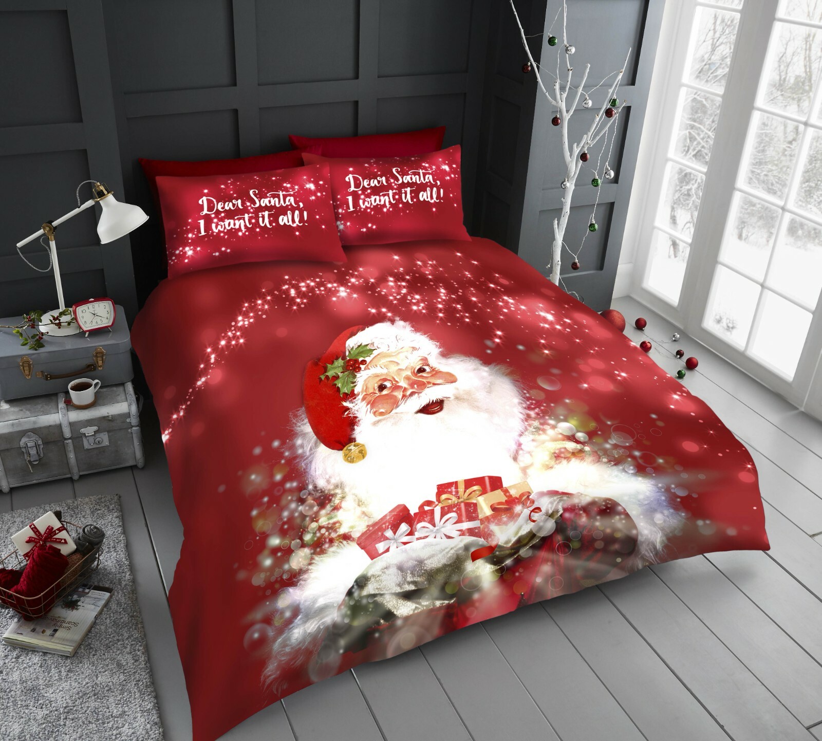 Christmas Duvet Cover Set Reversible Quilt XMAS Bedding Single Double ...