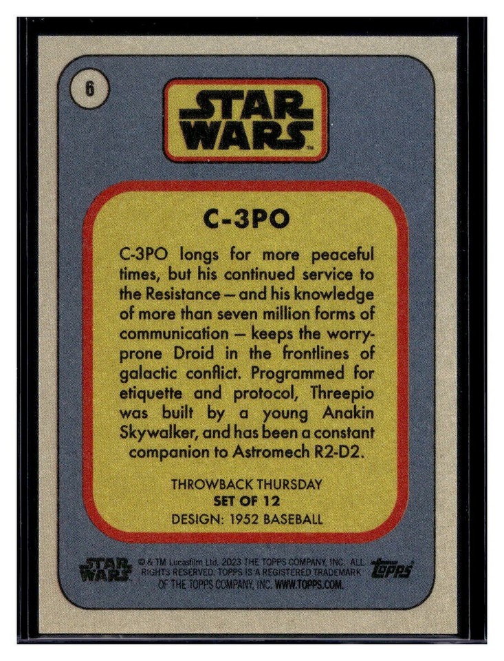 2023 Topps Star Wars Throwback Thursday #6 C-3PO Card (Qty) | eBay