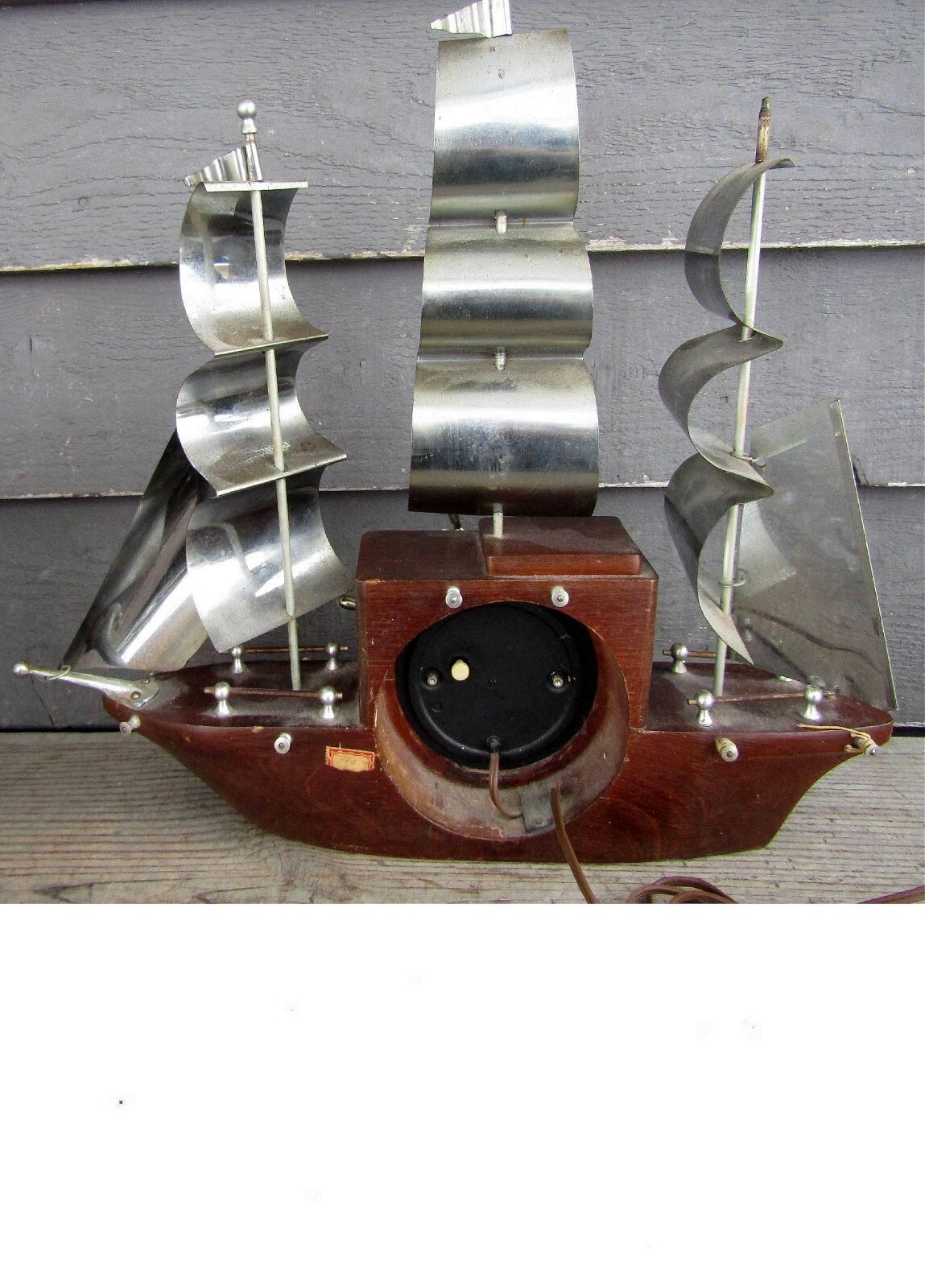 OLD YANKEE CLIPPER WOOD w/ CHROME SAILS SHIP CLOCK w/ LANSHIRE CLOCK ...