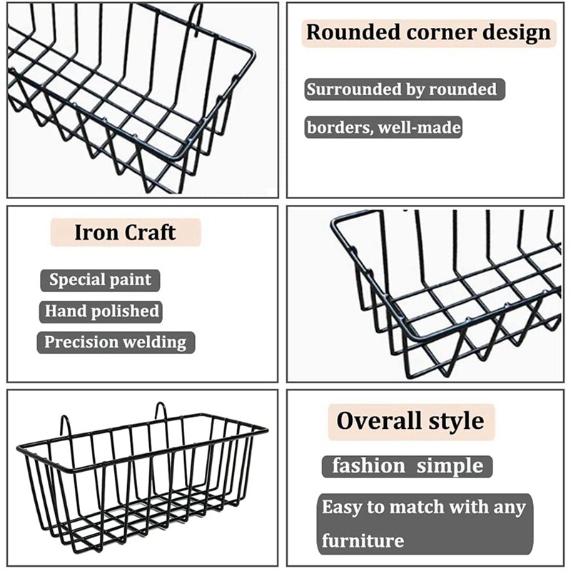 3 Pcs Wire Baskets,Wall Grid Panel Hanging Wire Basket,Wall Storage and ...