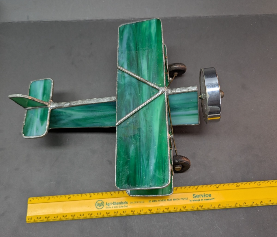 Lead Stained Glass Green Double Propeller Bi-Plane Airplane Handmade ...