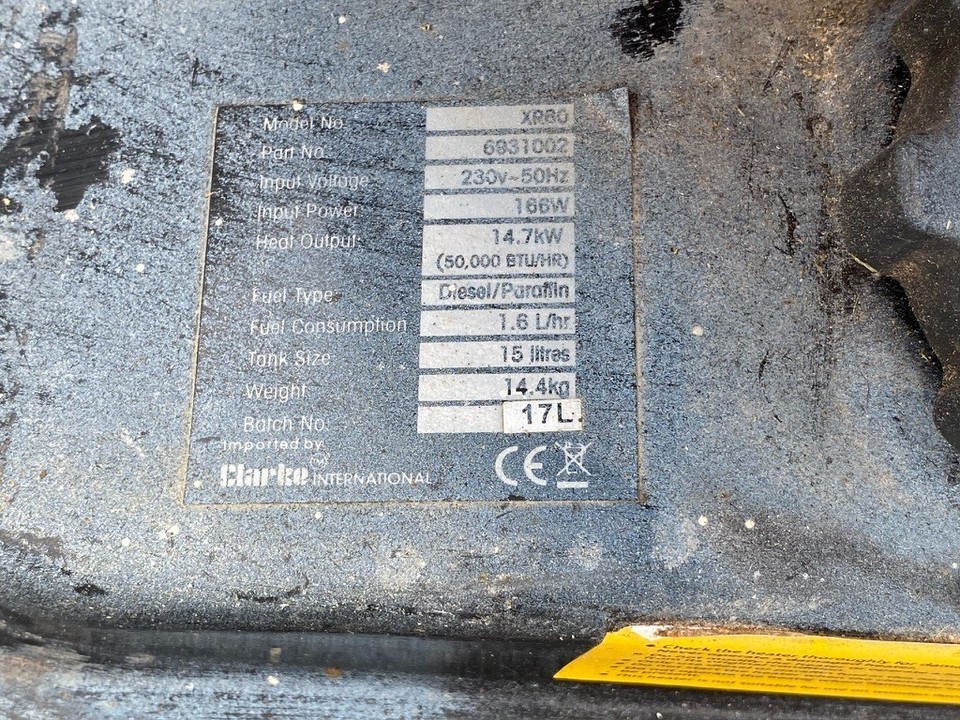 Clarke XR60 Diesel/Paraffin Space Heater Workshop Warehouse Heater ...