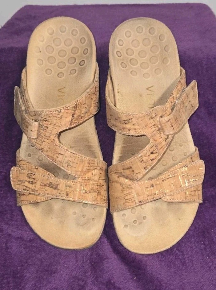 Vionic Lauren Gold Cork Slide Sandals Orthotic Women… - Gem