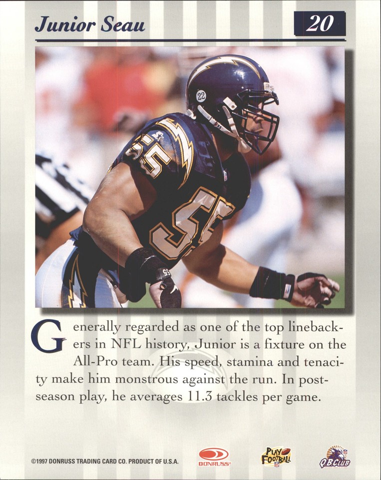 1997 Studio Football 8x10 Color Photo Jumbo Card #20 Junior Seau | eBay