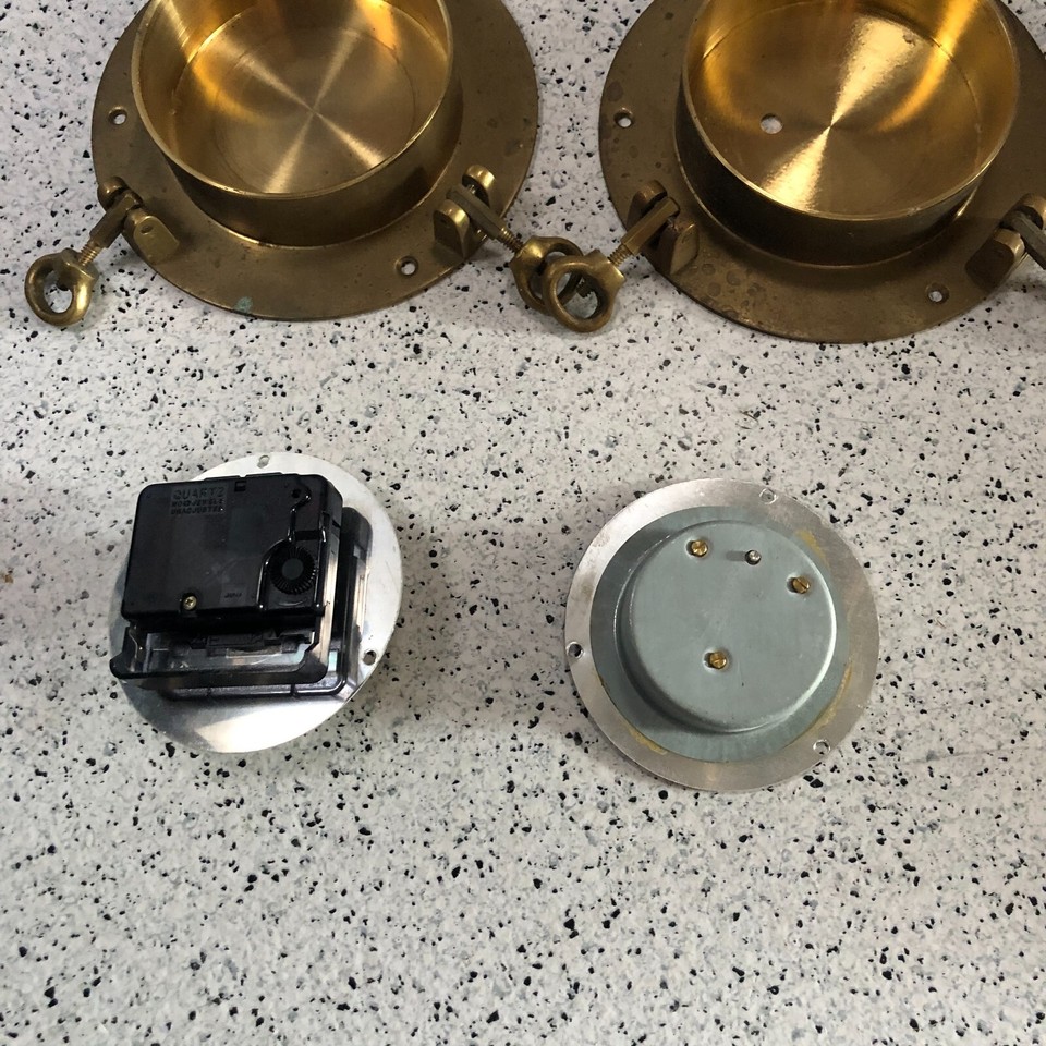 Vintage Brass Porthole Clock and Barometer Mounts- FOR PARTS/REPAIR ...