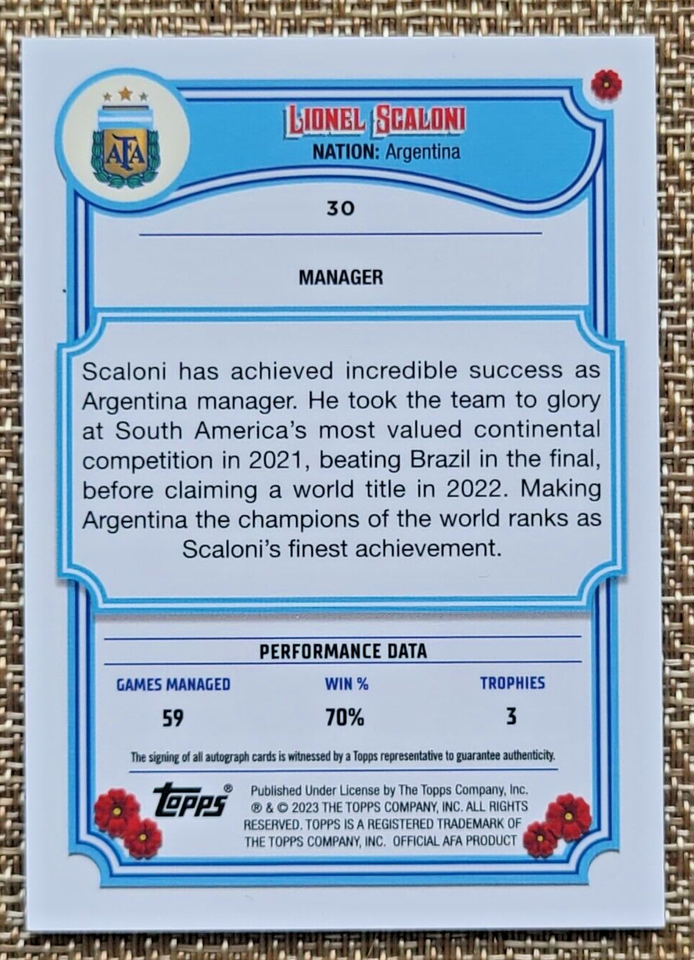 2023 Topps Argentina Fileteado Lionel Scaloni First Team Auto Autograph ...