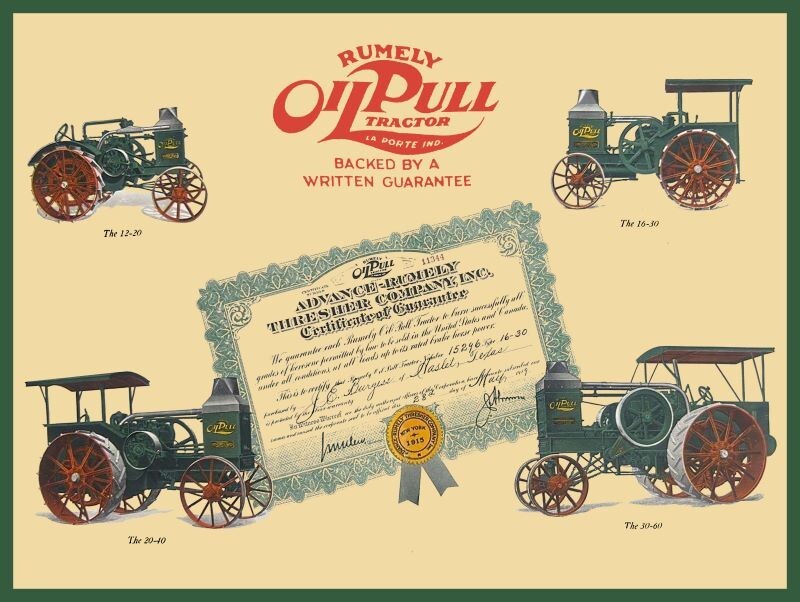 Rumely Oil Pull Tractor with Guarantee Image NEW Sign 18x24" USA STEEL ...