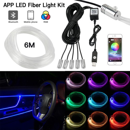 6m RGB LED Car Interior Fiber Optic Wire Lights Strip USB APP For ...