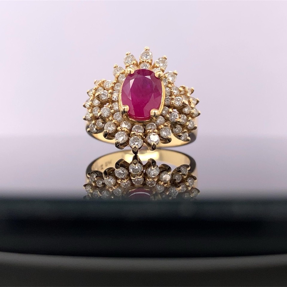 Effy 14K Yellow Gold 2.40Ctw Diamond & Ruby Flower Ring $3500 Retail | eBay