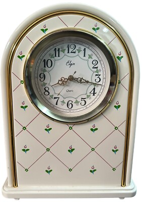 ~ELGIN~ Quartz Movement Floral Mantel Shelf Desk Clock. Made In Japan ...