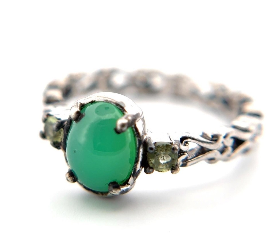 STS Jewels 925 Sterling Silver Green Jade Cabochon Peridot Ring Size: 7 ...