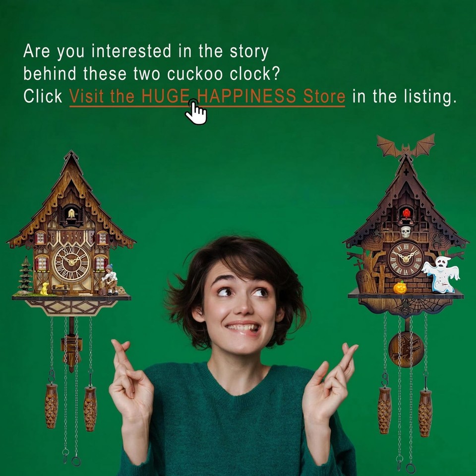 HUGE HAPPINESS Cuckoo Clock Wall Art, 12 Melodies, Night Mode, German ...