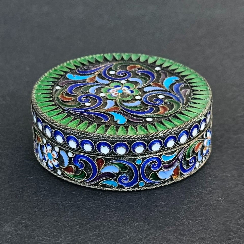 Antique Imperial Russian 84 Silver Cloisonne Enamel Pill Snuff Box | eBay
