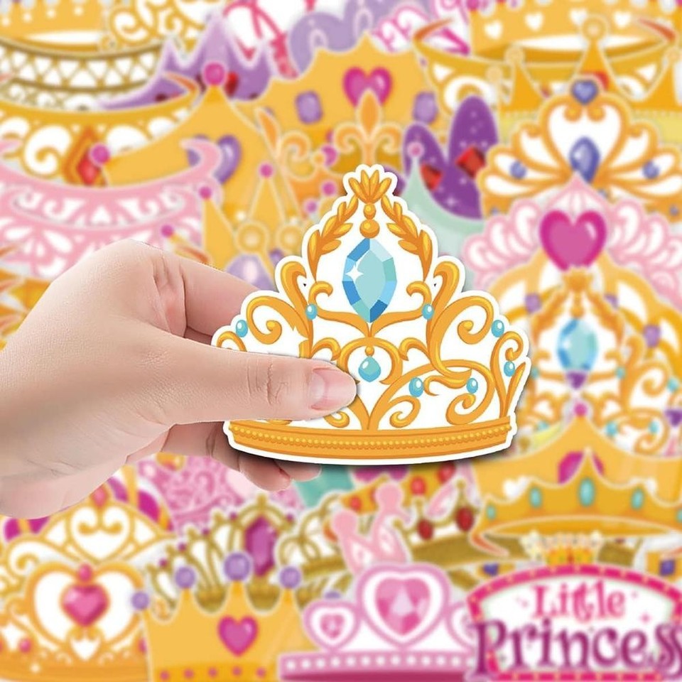Crown Stickers, 50 Pcs Yellow Pink Princess Crown Stickers for Laptop ...