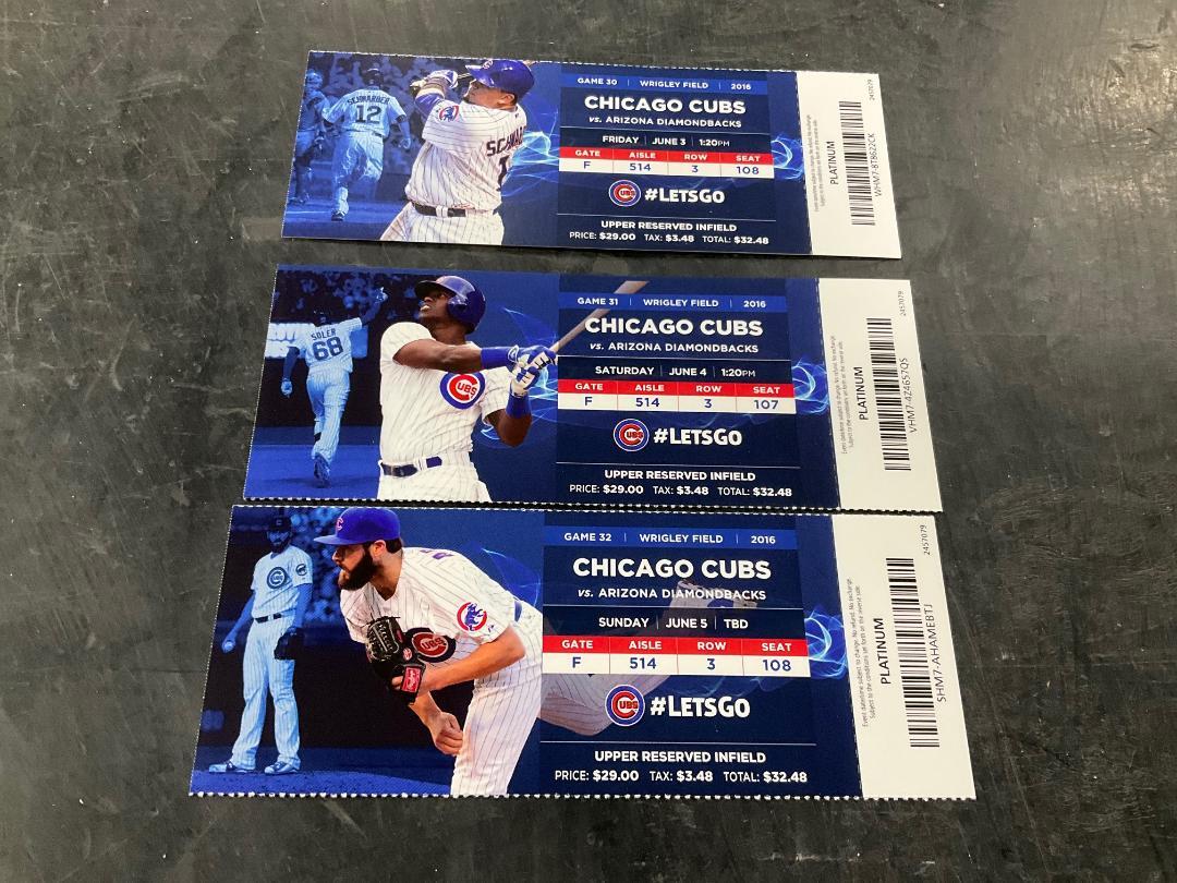 CUBS 2016 TICKET STUB 6/3/16-6/4/16-6/5/16 VS DIAMONDBACKS | eBay