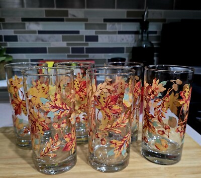 Set of 6 Greenbrier Autumn Fall Leaves Drinking Glasses Tumblers ...