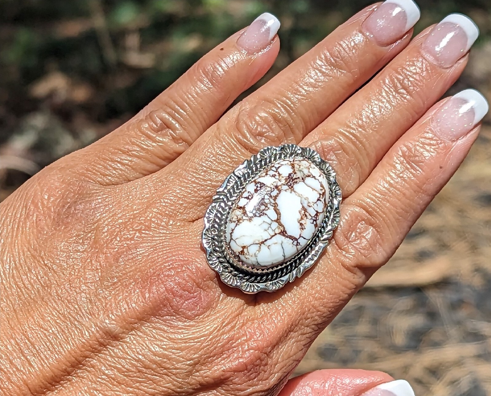 Navajo Women's Ring White Horse Magnesite Stone Native American ...