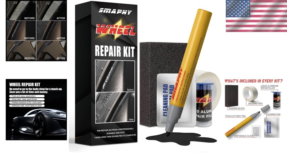Complete Wheel Scratch Repair Kit with Gloss Black Paint and Easy ...