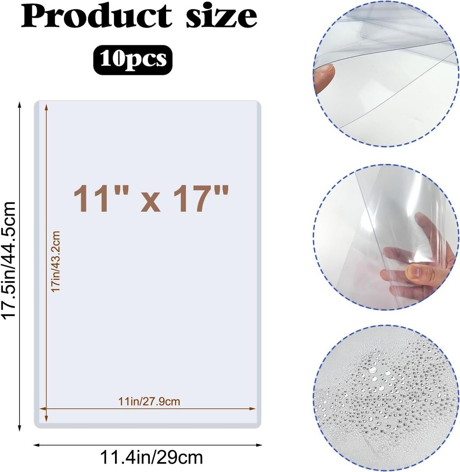 10 Pack 11 x 17 Rigid Print Protectors Clear Waterproof Hard Plastic ...