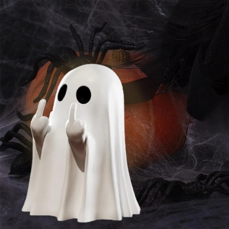 Funny Middle Finger Ghost Statue | Halloween Resin Figurine for Home ...