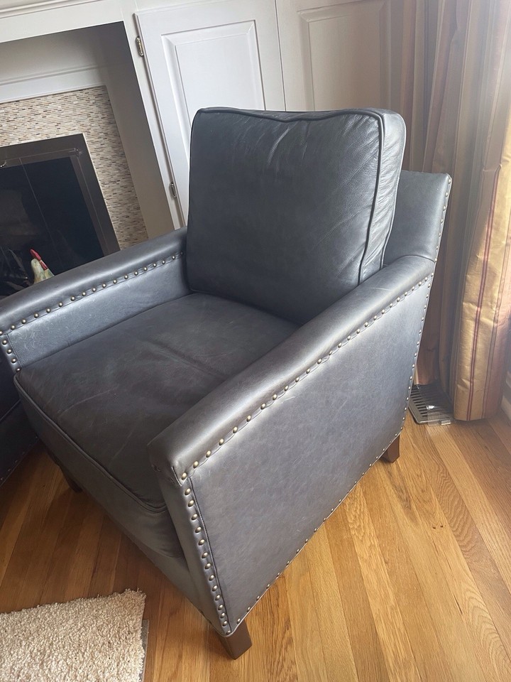 Pottery Barn Tyler Sq Arm Leather Chair -1 yr. Indigo Blue #22-3973308 ...
