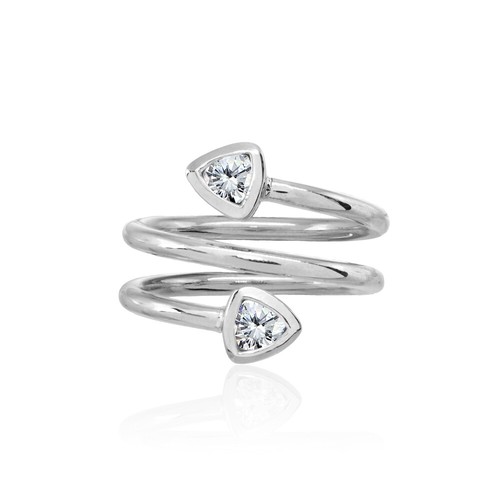 Trillion Two Stone Cubic Zirconia Spiral Wrap Around 925 Silver Ring ...