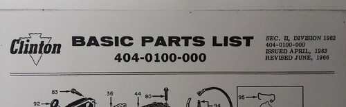 Clinton 404 Gasoline 4-cycl Engine Parts Manual Lawn Mower Riding ...