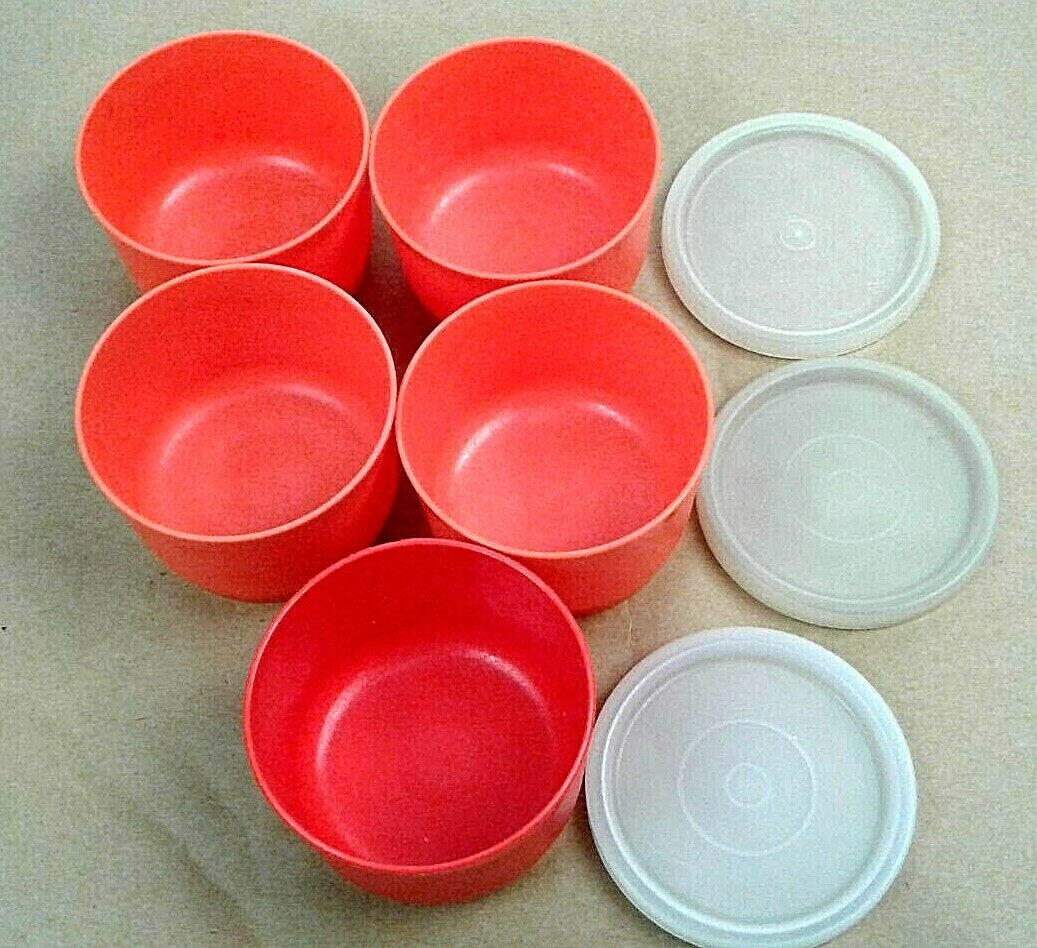 Vtg Tupperware Snack Cups Set of 3 With Lids 2 Without Lids 4 Orange 1 ...