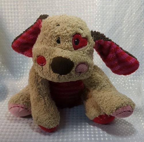 Dan Dee Plush Dog Stuffed Animal Puppy Heart Dots Flowers Tan Brown ...