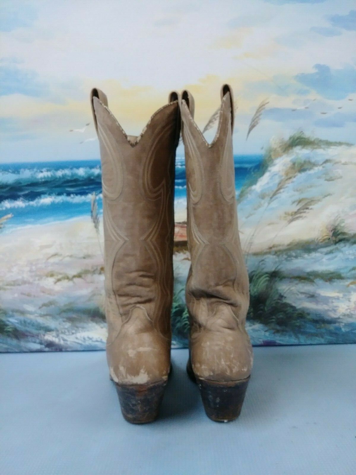 WOMENS DAN POST HEEL RAND COWBOY LEATHER BROWN BOOTS … - Gem