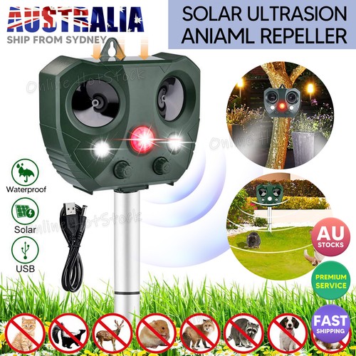 Solar Ultrasonic Bird Repeller Motion Sensor Animal & Pets Rat Possum ...